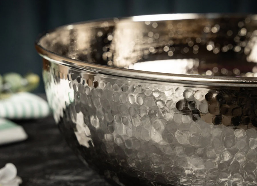 Handcrafted Hammered Copper Foot Soak Bowl – Ayurvedic Silver Spa Basin