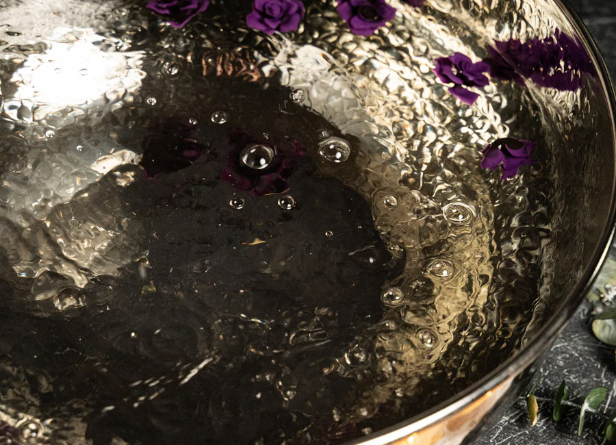 Handcrafted Hammered Copper Foot Soak Bowl – Ayurvedic Silver Spa Basin