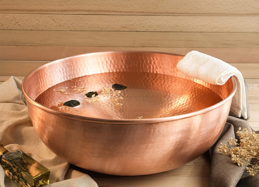 Handmade Matte Copper Foot Soaking Bowl – Solid Copper Spa Basin