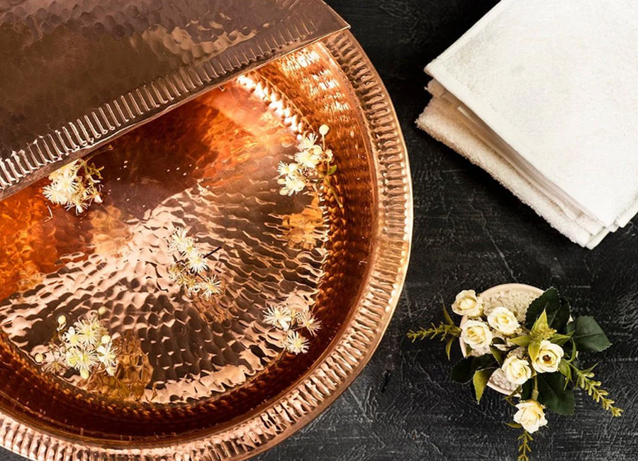 Premium Handmade Copper Foot Bath With Footrest – Luxury Spa Soaking Basin