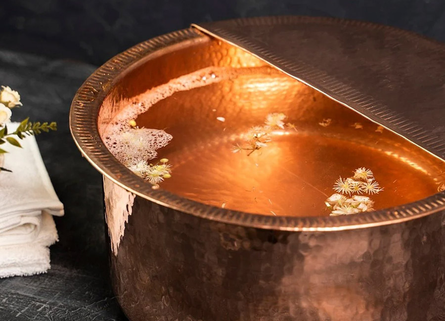 Premium Handmade Copper Foot Bath With Footrest – Luxury Spa Soaking Basin
